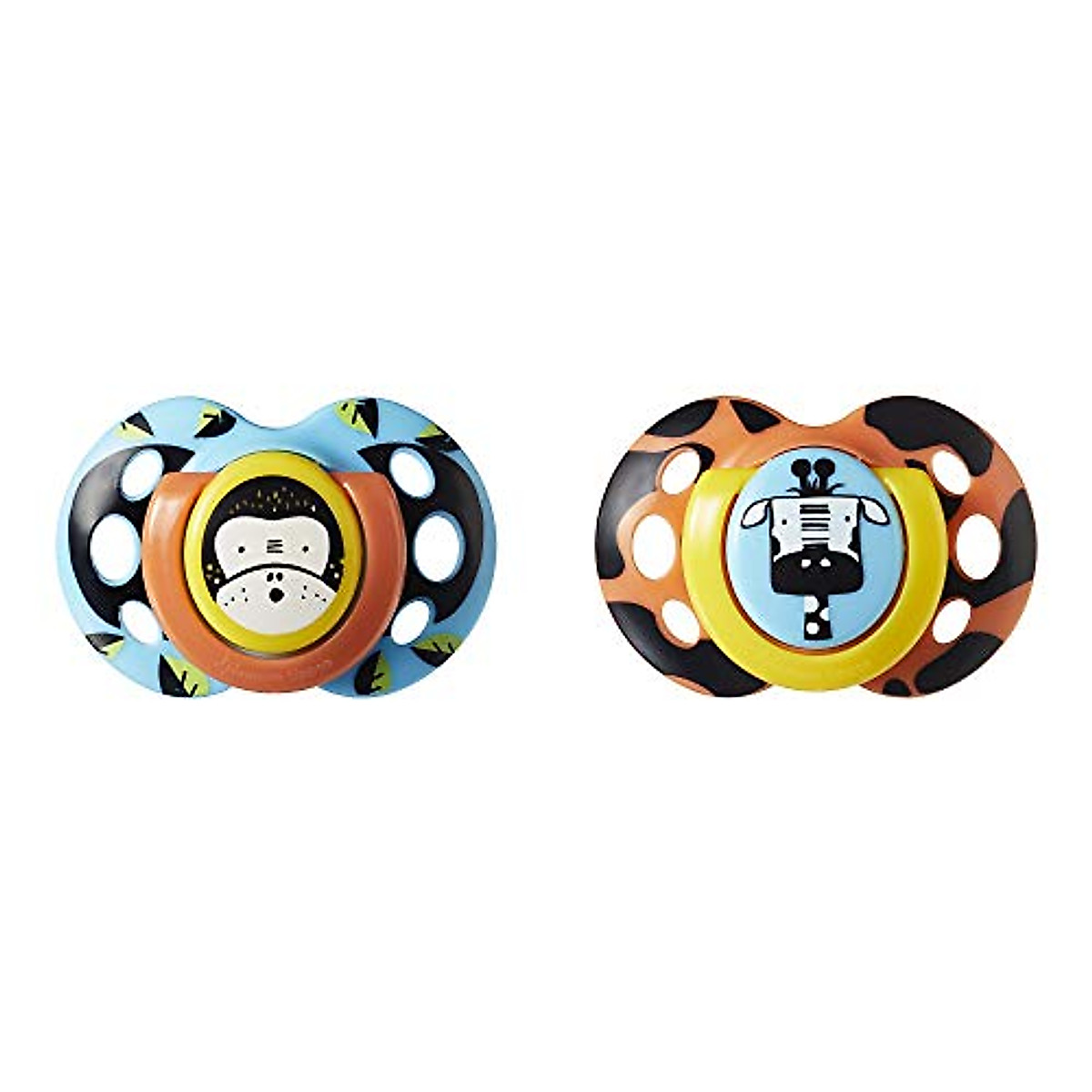 Tommee Tippee Fun Style Pacifiers, Symmetrical Design, BPA-Free Silicone Binkies, 18-36m, 2 Count, Colors and Designs Vary