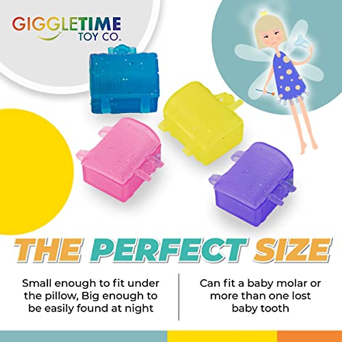 Giggle Time Glitter Tooth Keeper Chest Assortment (144) Pieces - Baby Tooth Box - Tooth Holder for Tooth Fairy, Tooth Keepsake Box - .75 inch Box