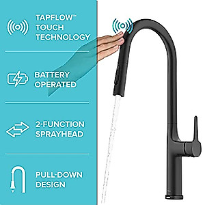 KRAUS Oletto Tall Modern Single-Handle Touch Kitchen Sink Faucet with Pull Down Sprayer in Matte Black, KTF-3101MB