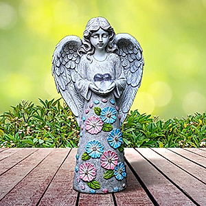 Homight Garden Decor Angel Statue, Solar Outdoor Patio Garden Sculptures &Sympathy cemetary Grave Decorations Gifts for Pets and Lost Love Ones