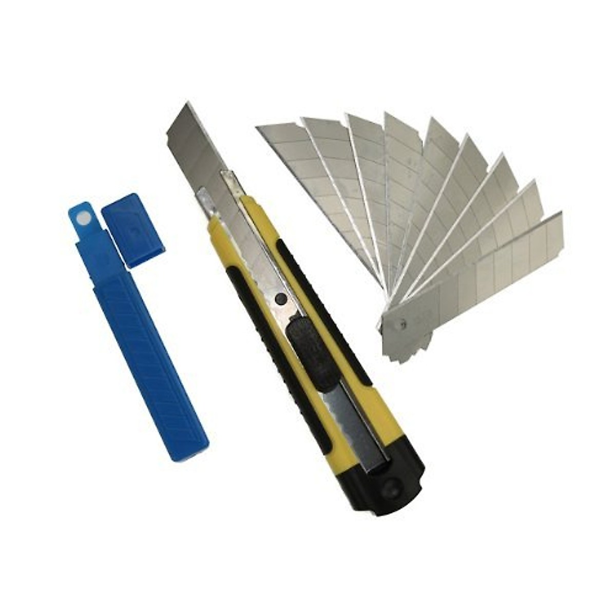 SDI-5414 Snap-off Utility Knife with 12 Set of Sk2+cr Blades, 9mm Rubber Grip Cutter for Right or Left Handed User