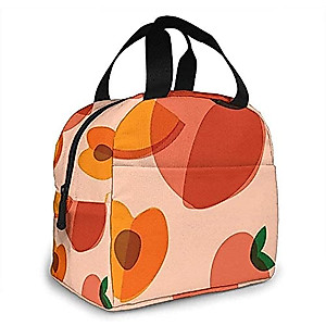 Lunch Bag Cartoon Watercolor Peach Fruit Memphis Style Girl Powder Background Lunch Box Insulated Bag Tote Bag For Men/Women Work Travel