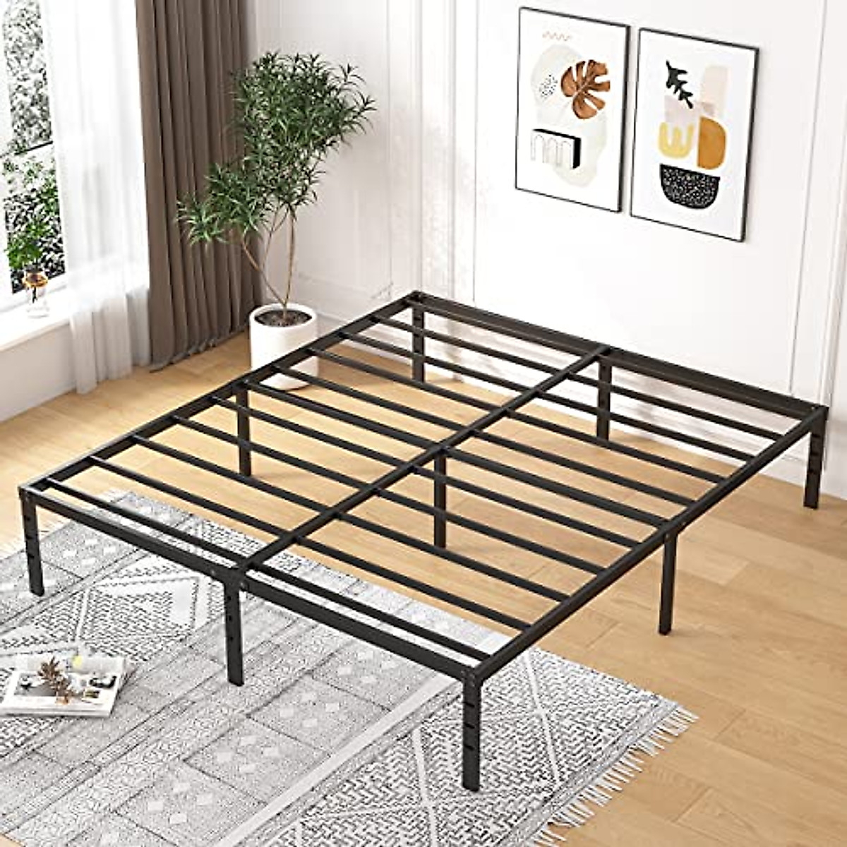 ALDRICH 18 Inch Metal Full Size Bed Frame - Black Basic Anti Squeak Steel Slats Platform, Easy Assembly Heavy Duty Noise Free Bedframes, No Box Spring Needed