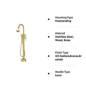 Freestanding Bathtub Faucet Brushed Gold Floor Mounted Tub Filler Faucets High Flow Rate Brushed Gold LLGG