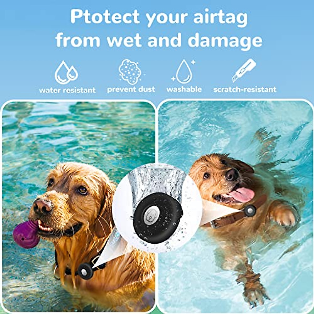 Airtag Holder for Dog Collar, CAISATEQ Silicone Protective Case Holder for 0.8-1.2inch Pet Dog Cat Tracker Case Compatible with Apple AirTag