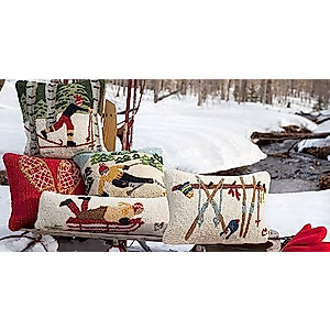 Chandler 4 Corners Artist-Designed Ski Rack Hand-Hooked Wool Decorative Throw Pillow (14” x 20”) Ski Pillow for Couches & Beds - Easy Care & Low Maintenance - Ski & Winter Sports Throw Rug