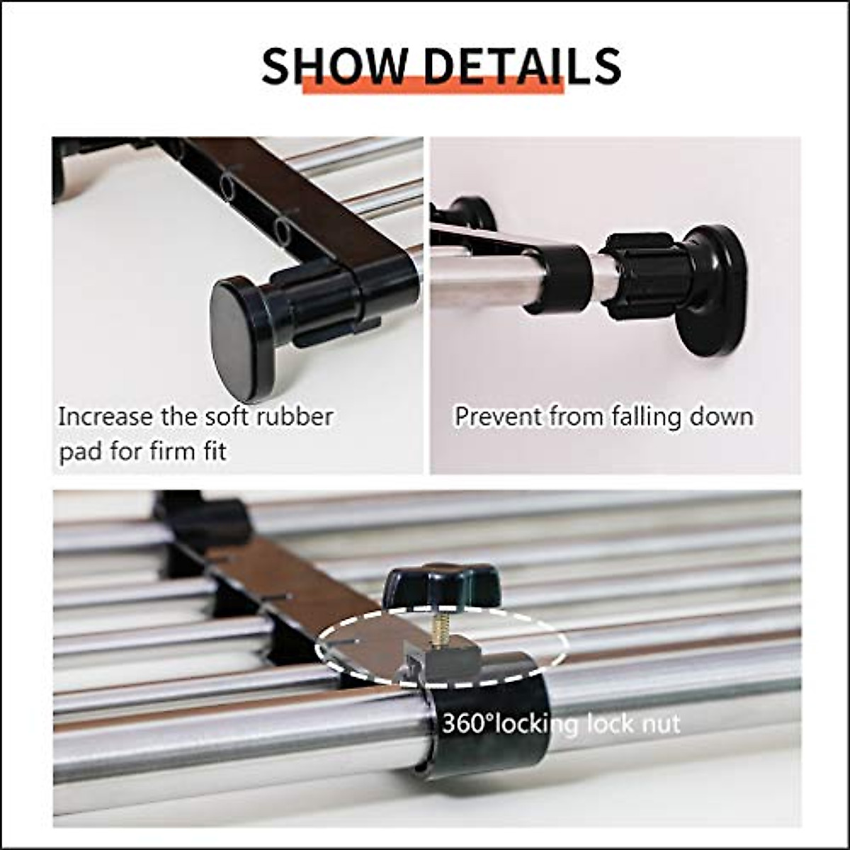 Hershii Expandable Closet Tension Shelf Rod Adjustable Metal Storage Rack Cabinet Organizer DIY Divider Separator Shelves for Wardrobe Cupboard Kitchen Bathroom, Black, 15.75-23.62inches