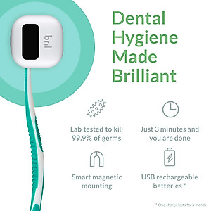 Bril UV-C Toothbrush Cleaner, Portable Brush Cover, Holder, and Travel Case for Any Size Toothbrush, White