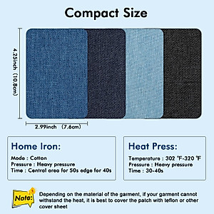 CAREGY Iron on Patches for Clothing Repair, Denim Patches Iron on, 4 Shades Jean Patches Repair Decorating Kit 24PCS Iron on Patch Size 3" by 4-1/4" (7.6 cm x 10.8 cm)