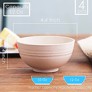 AlwaysU 12 oz Small Bowls Set of 4 Cereal Dessert Snack Bowl 4.6 inch Small Prep Serving Bowl for Rice, Side Dishes, Condiment, Dipping, Lightweight Wheat Straw