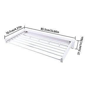 GNJINX Collapsible Wall Mounted Clothes Laundry Drying Rack - 7 Drying Rods with Towel Bar and Hooks, Space-Saver for Bedrooms Bathrooms Laundry Room Patios and Balcony - Easy to Install, White