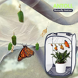 Antoll 3Pcs 24" M Size Blue Butterfly Habitat Cage, Monarch Butterfly Habitat, Butterfly Cage for Caterpillars, Flying Insect Mesh Cage, Outdoor Observation Plant, Pop-Up Open Size: 16"x16"x24"