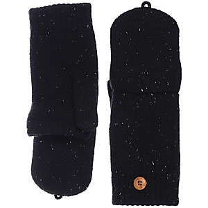 Be Your Own Style BYOS Womens Winter Soft Warm Plush Fleece Lined Convertible Fingerless Marble Speckled Knit Mittens Gloves Glittens W/Thumb Flaps (Black)
