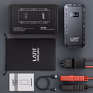 LATIT 2000A Peak Car Jump Starter, 20000mAh 12V Booster Pack Jump Starter for Up to 7.5L Gas/6.5L Diesel Engine, Powerful Jump Starter Battery Pack with Smart Jumper Cable, LED Light and LCD Display