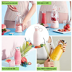 Personal Size Blenders, Portable Blender, USB Blender, Smoothie Mini Blender, 350ml Fresh Juice Blender for Home, Travel, Office, Gym (Pink)