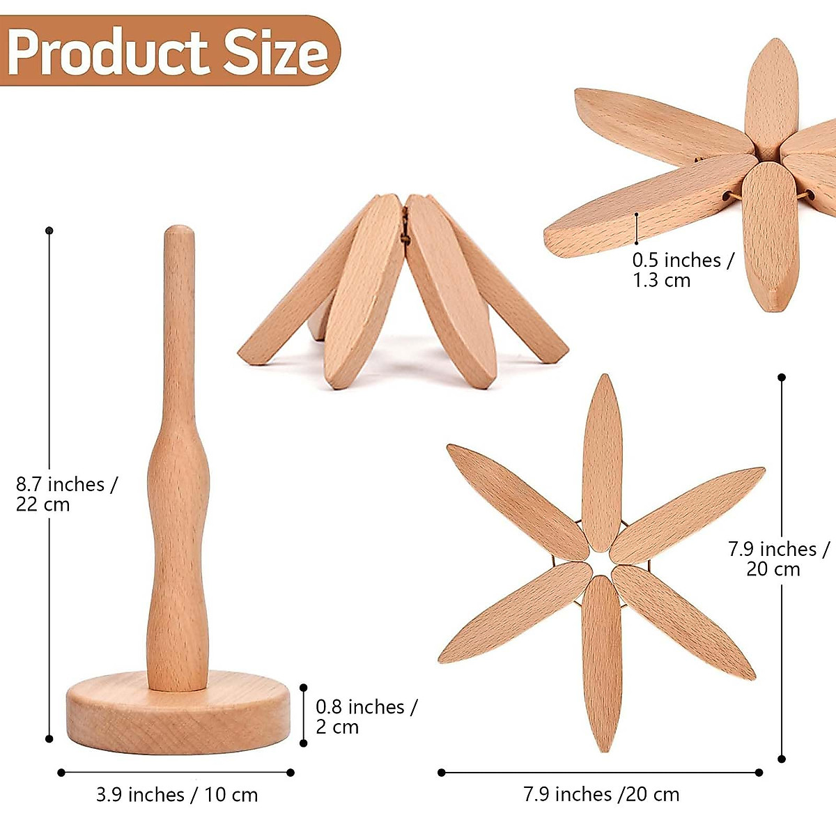 Tree Coasters, Wooden Trivets for Hot Dishes, Trivets for Hot Pots and Pans, 4 Wooden Trivet with Stand, Tree Shape Trivet Set Coaster for Hot Dishes, Pot, Bowl, Coffee, Teapot, Walnut