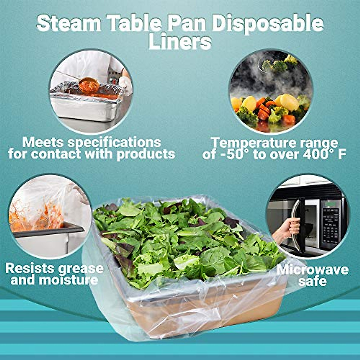 APQ Pack of 500 Steam Table Pan Liners with Twist Tie 24 x 17 for 1/2 Pan. Disposable Polyethylene Pan Liners 24x17. Poly Bun Pan Covers for Caterers, Cafeterias, Restaurants.