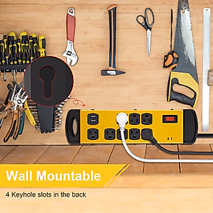 Heavy Duty Surge Protector with USB,8 Outlets Metal Power Strip,Heavy Duty Power Strip with 6ft Cord,1800 Joules,15A Circuit Breaker,Wall Mount,Workshop,Garage Extension Cord