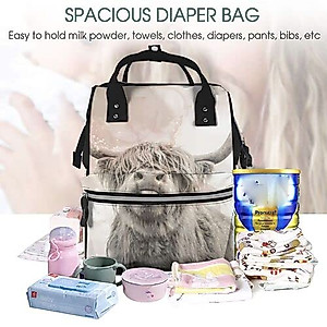 HOME&HOME Portrait of Highland Cow Diaper Bag Backpack,Multi-Function Baby Bag, Maternity Nappy Bags for Travel, Large Capacity, Waterproof, Durable & Stylish for Woman and Men, One Size