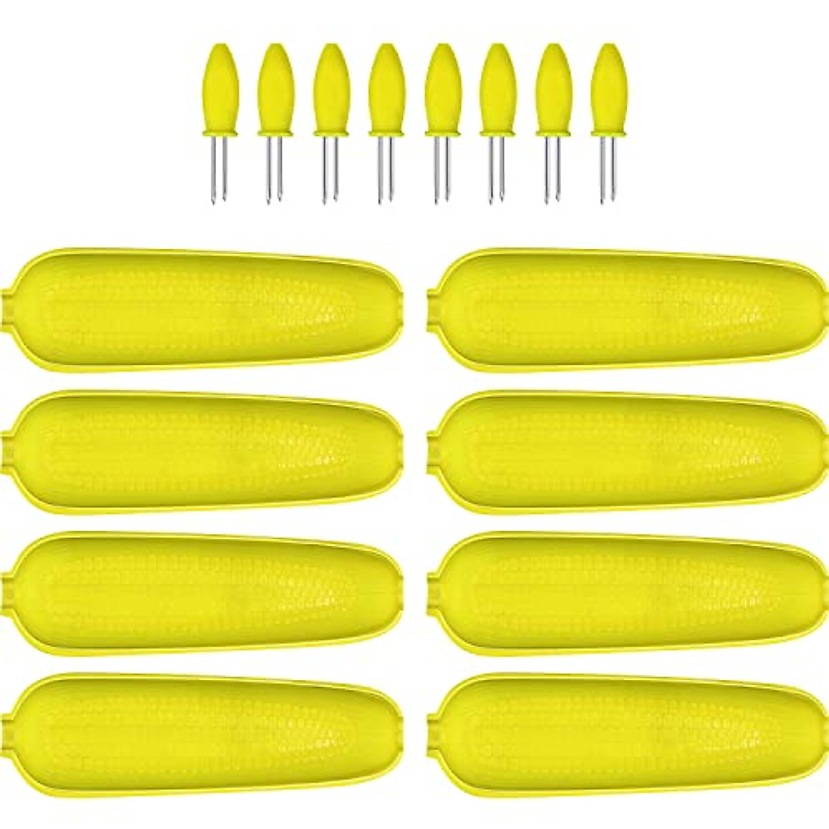 24 Pieces Corn Cob Holders and Dish Set Corn on the Cob Skewer Stainless Steel Skewer Needle BBQ Tool and Plastic Corn Tray