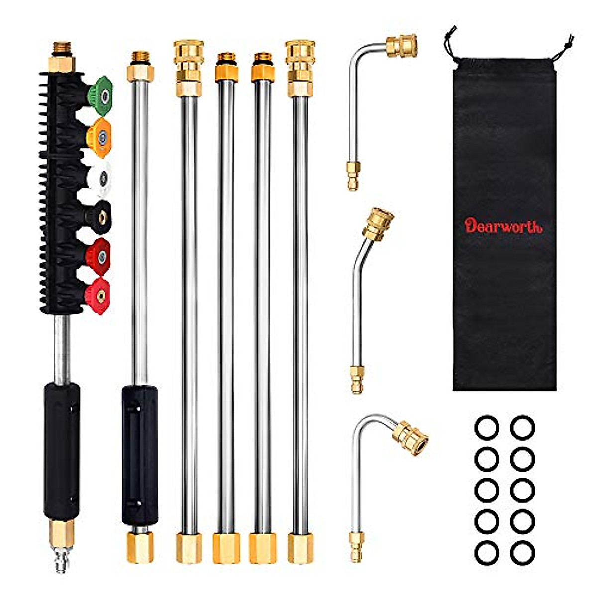 Power Washer Accessories - Pressure Washer Attachment Set - Pressure Washer Extensions with 6 Spray Nozzle Tips - 4000PSI - Pressure Washer Lances - Extra Non-Slip Handle - Storage Bag Included