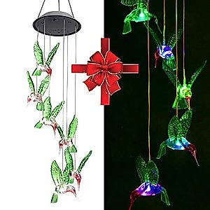 Gifts for Mom, Hummingbird Wind Chimes, ZOUTOG Color Changing LED Mobile Solar Wind Chimes, Waterproof Outdoor Solar Lights for Home/Yard/Patio/Garden, Gift for Women/Older Women