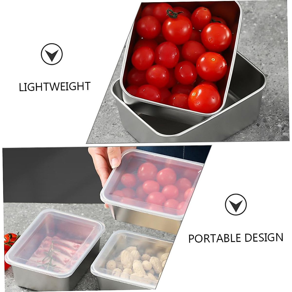 AUTSUPPL 4pcs Boxes Crisper Freezer Meal Prep Container Stainless Bread Lid Portable Refrigerator Fruit Containers for Fridge Keep Fresh Kimchi Container Sealing Food Boxes Stainless Steel