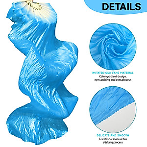 WEISIPU Hand-Made Faux Silk Belly Dance Fan Veils - Bamboo Long Fans Veils Available in 8 Stunning Colors for Dance Performances Right Hand （Blue）