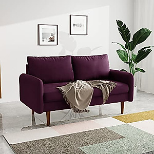 SILKIR Mid-Century Modern Small Spaces Comfy Velvet Living Room,Office,and Apartment,Loveseat Couch Sofas, 58 & 70 Inch, Eggplant