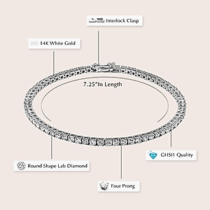 FRIENDLY DIAMONDS Diamond Tennis Bracelet 3 carat | 14K White Gold | IGI Certified Lab Grown Diamond Tennis Bracelet | GH-SI1 Quality Tennis Diamond Bracelets