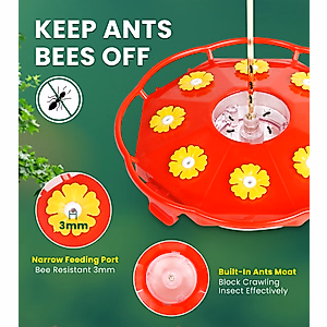 Hummingbird Feeders for Outdoors Hanging, 8 Feeding Ports for Attract More Hummingbirds, Ant & Bee Proof, No Leak Humming Bird Feeder Outside, Easy to Clean and Fill Plastic Saucer Feeder 12Oz