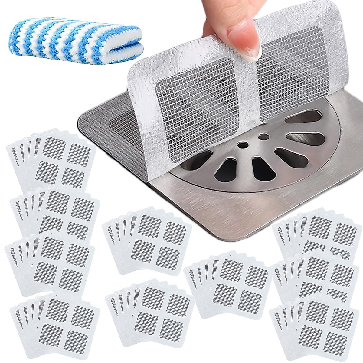 20/30/50PCS Pack Drain Mesh Cover, Mesh Shower Drain Cover, Drain Mesh Stickers, Disposable Shower Drain Hair Catcher Mesh Stickers for Shower Bathroom, Laundry, Bathtub, Kitchen, Sink (50)