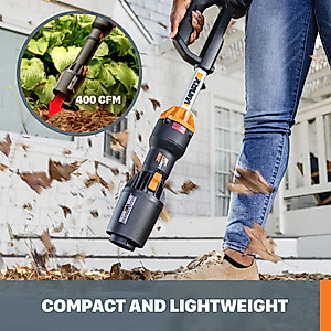 WORX Nitro WG543.9 20V Leaf Blower Cordless with Battery and Charger, Blowers for Lawn Care Only 3.8 Lbs., Cordless Leaf Blower Brushless Motor– Tool Only