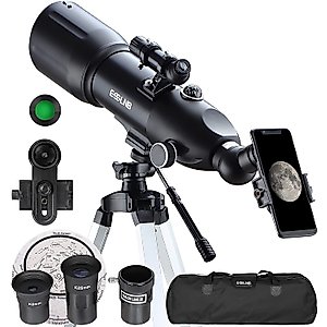 ESSLNB Telescopes for Adults & Kids Astronomy, 80mm Astronomical Travel Telescopes with Moon Filter, Erect Image, 10 Times Refractor, Tripod and Carrying Bag for Astronomy Beginners (40080 Telescope)