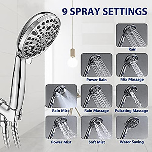 High Pressure 10 Setting Handheld Shower Head, 5" Detachable Showerhead Spray Built-in Power Wash to Clean Tub, Tile & Pets, 79" Extra Long Stainless Steel Hose, Adjustable Bracket - Chrome
