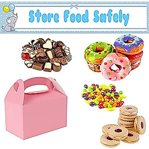 30 Pack Gift Boxes Treat Boxes 6.3X3.7X3.7Inches Party Cookie Favor Boxes Gable Candy Goodie Boxes with Handles Little for Birthday Party Small Boxes Cardboard Boxes Valentines Day for Gift Giving Pink