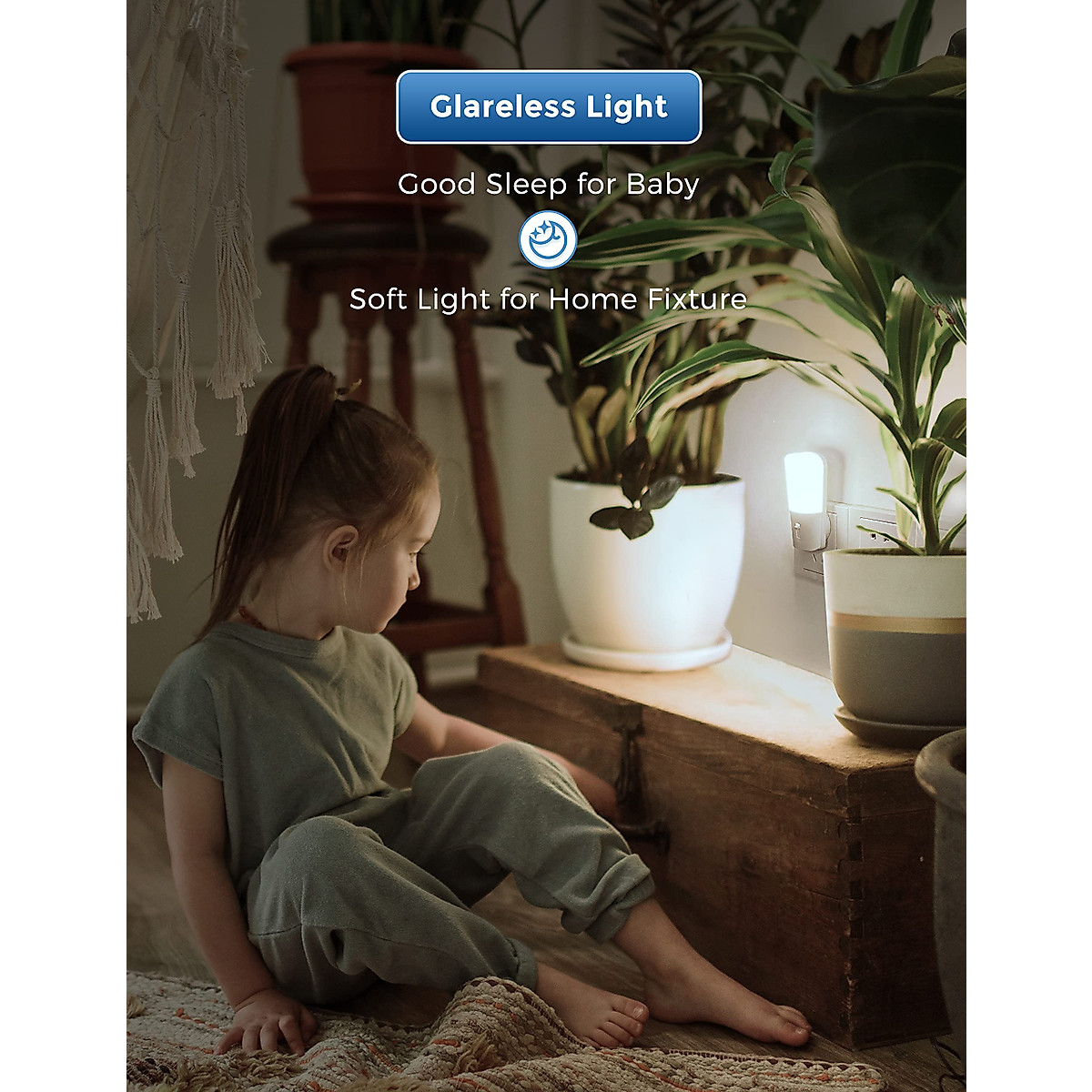 LOHAS Dimmable LED Night Light, Night Lights Plug into Wall, Dusk-to-Dawn Sensor, Daylight White 5000K, Adjustable Brightness 5-80lm Sleep Nightlight for Baby Nursery Bathroom Hallway, 2 Pack