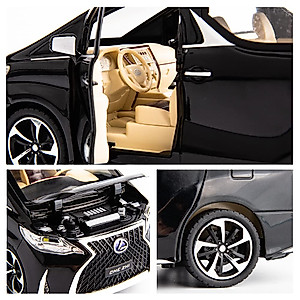 WAKAKAC Model Car 1/24 Lexus LM300 Alloy Pull Back Metal Collectible Toy Car with Light and Sound Toy Vehicle Door Can be Opened, Gift Black.