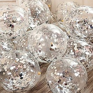 Silver Confetti Balloons 24 Pack 12 Inch KIRIKOU Latex Party Balloons for Party Decorations, Wedding, Engagement, Bridal, Birthday and Shower(Silver)
