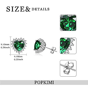 POPKIMI Emerald Earrings for Women Girls Sterling Silver Green Earrings Heart Shape Stud Earrings May Birthstone Earrings Jewelry Christmas Birthday Gift (May)
