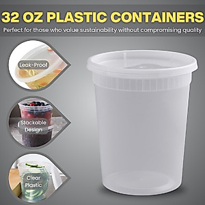 Smygoods 32oz Plastic Deli Containers with Lids - 15 Pack - BPA Free - Leakproof - Stackable - Microwave and Freezer Safe - Clear - Lunch Containers for Food Storage