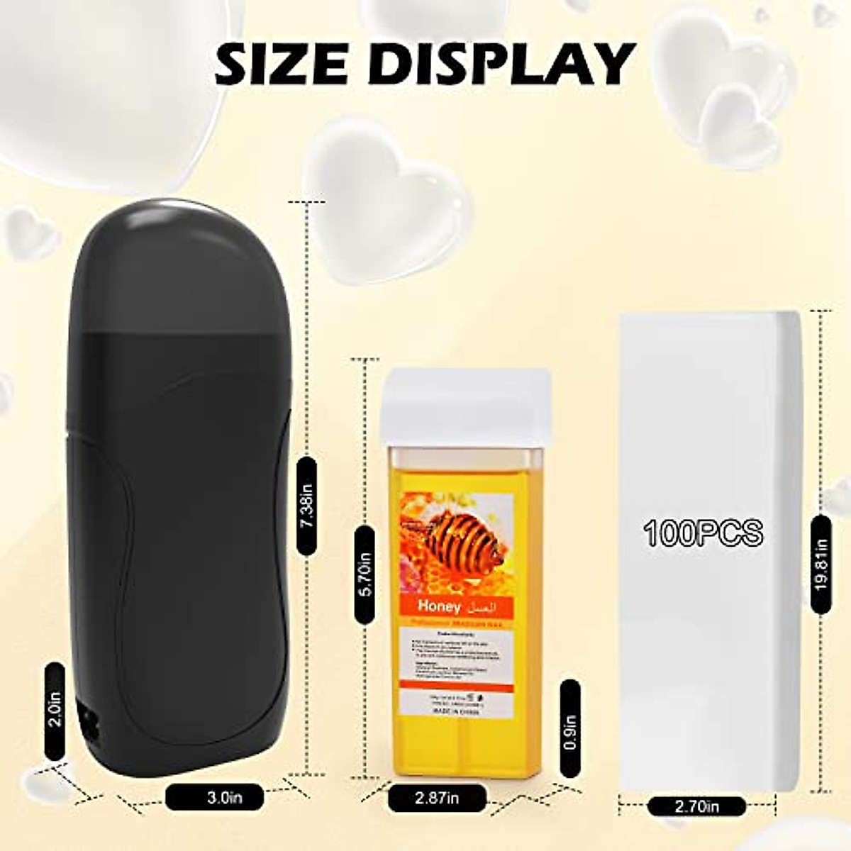 Roll on Wax Kit, Wax Roller Kit, Roll on Wax Warmer for Hair Removal, Roll on Wax for Larger Areas of the Body, At Home Waxing Kit for Women and Men（Black）