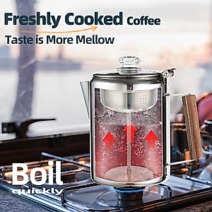 MEREZA Camping Coffee Pot Stovetop Coffee Maker Percolator Campfire Coffee Pot Stainless Steel Coffee Pot Camping Outdoors Home 9 Cup No Aluminum & Plastic Fast Brew