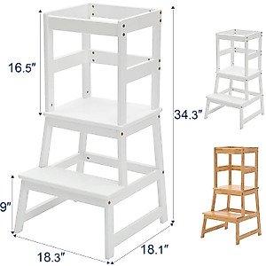 Kitchen Step Stool for Kids with Safety Rail,Toddler Standing Tower for Kitchen Counter, Baby Montessori Stool,Solid Wood Construction,Natural