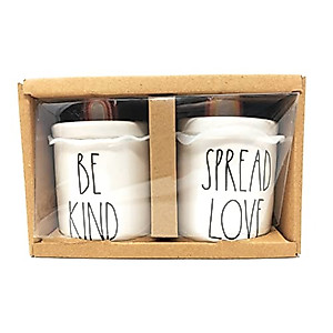 Rae Dunn by Magenta LL BE KIND and SPREAD LOVE Jar Set, Rainbow Handles, 4" tall x 2.75" wide each, Ceramic Jars, Bathroom, Bedroom, Make Up, Holder, Storage, Canister, Organizer
