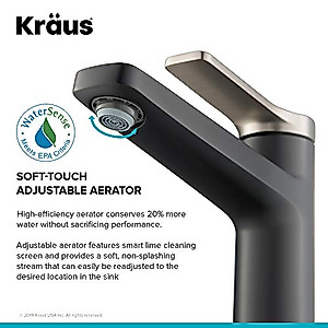 KRAUS Indy Single Handle Basin Bathroom Faucet in Spot Free Stainless Steel/Matte Black, KBF-1401SFSMB
