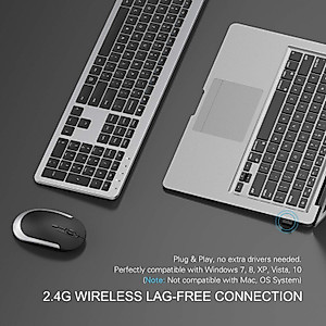 Wireless Keyboard and Mouse Combo - seenda Full Size Slim Thin Wireless Keyboard Mouse with On/Off Switch on Both Keyboard and Mouse - (Black and Silver)