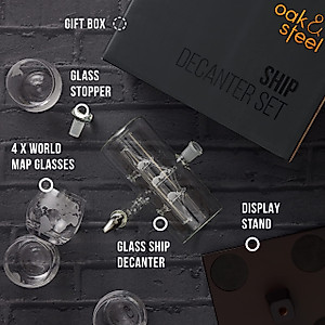 Oak & Steel 35oz/ 1000ml Ship In a Bottle Whiskey Decanter Sets for Men - Wine Decanter Set with Glasses of 4, Whiskey Dispenser & Stand for Whiskey, Bourbon, Vodka, Tequila - Gifts for Men & Husband