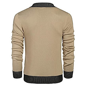 COOFANDY Mens Shawl Collar Knitted Sweater Casual Long Sleeve Pullover Khaki
