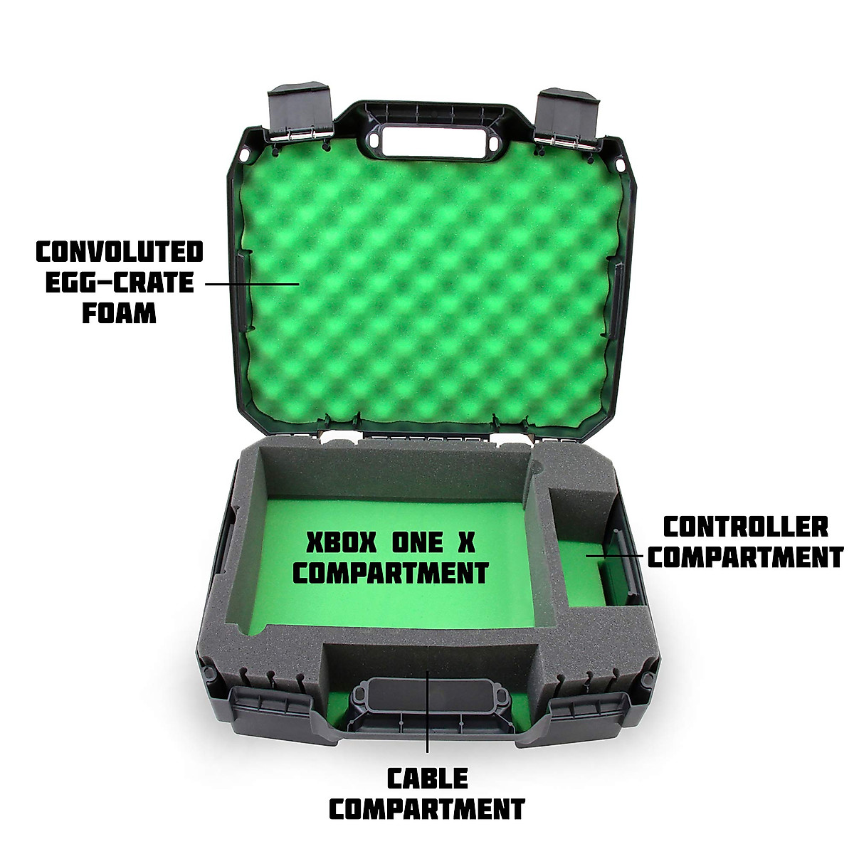 CASEMATIX Green Travel Case Compatible with Xbox One X 1TB Enhanced 4k HDR Gaming Console, Controller, Cables and Games with Impact Resistant Shell